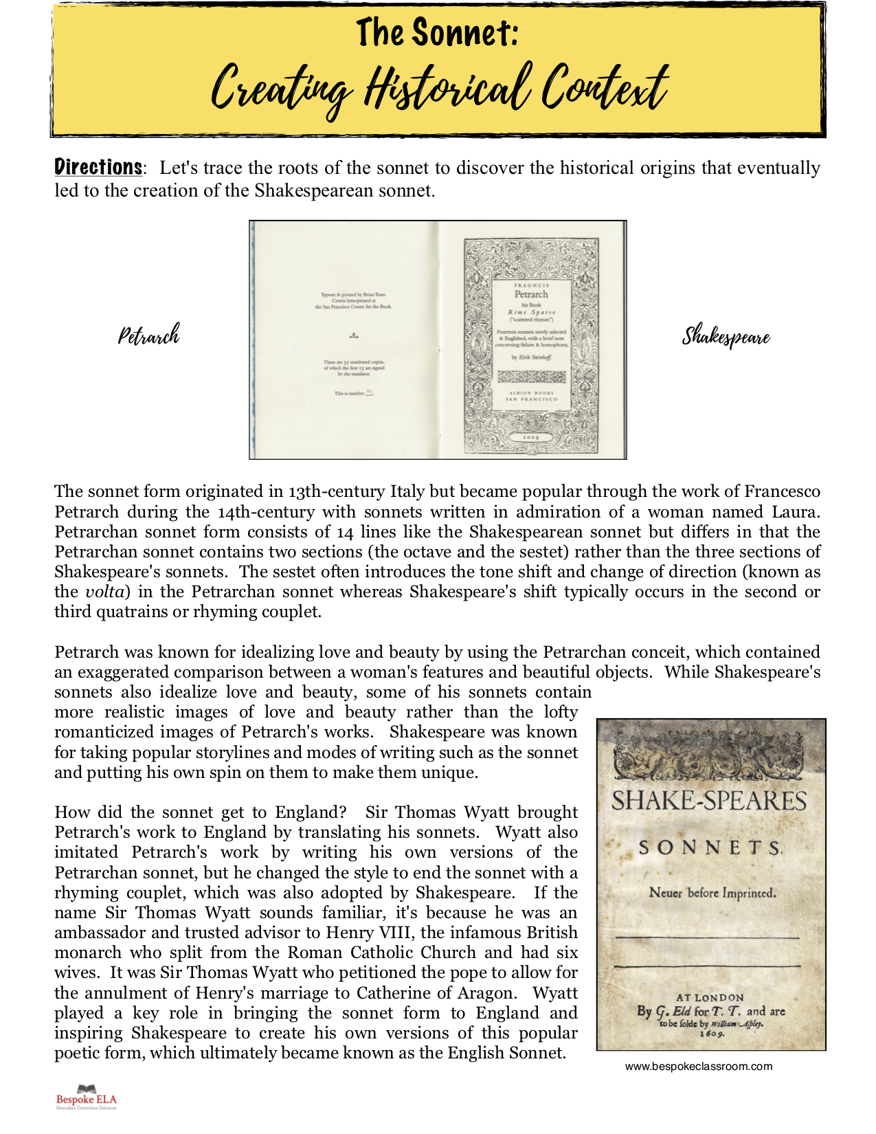 Teaching Shakespearean Sonnets in Secondary ELA — Bespoke ELA: Essay ...