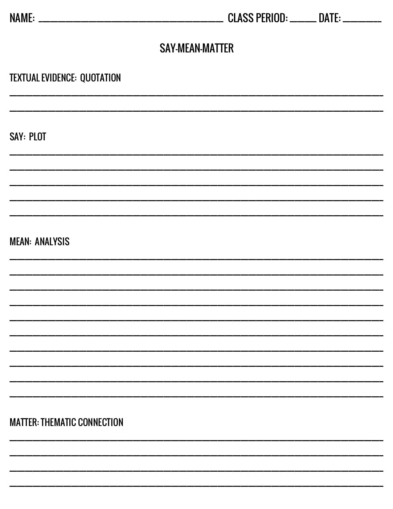 A Twist on SAY-MEAN-MATTER Quizzes and Tests for Secondary ELA ...