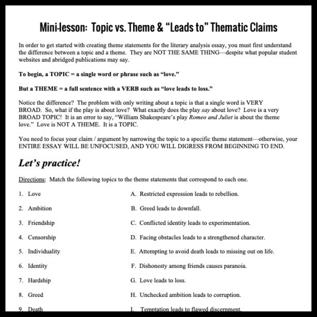 The "Leads to" Thematic Claim Concept — Bespoke ELA: Essay Writing Tips ...