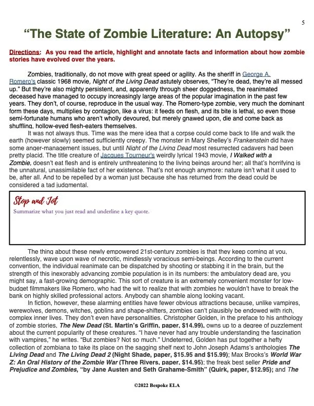 Zombie-Inspired Assignments for Secondary ELA... Because Zombies are ...
