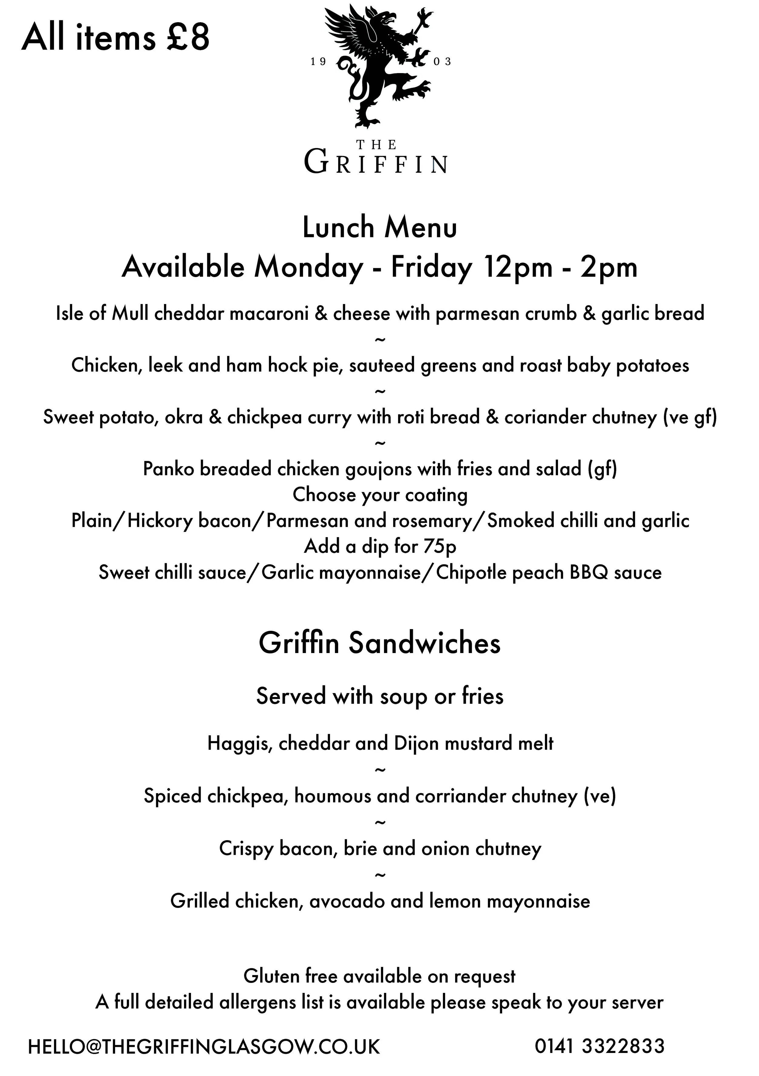 Our Food — The Griffin Glasgow