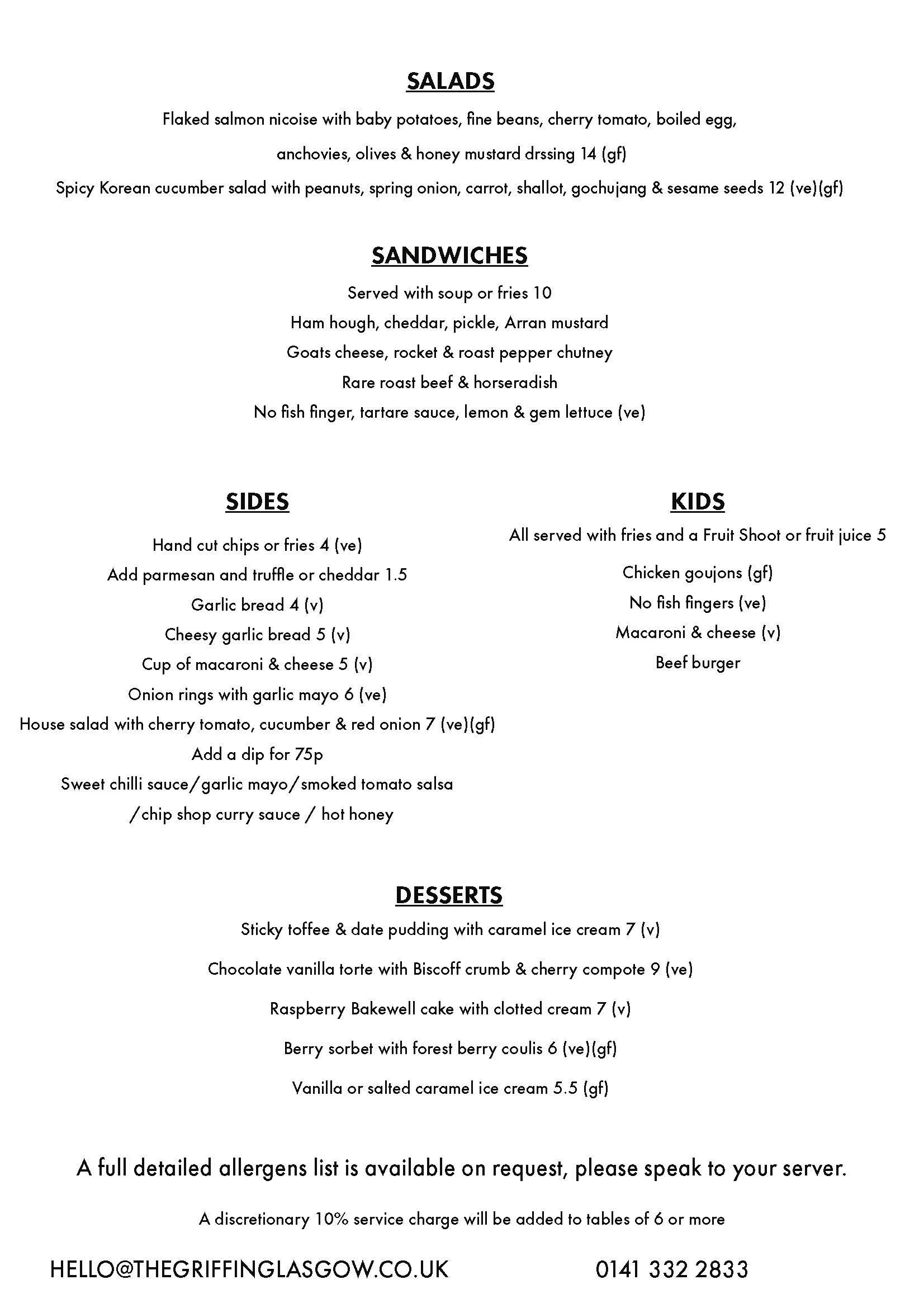Our Food — The Griffin Glasgow