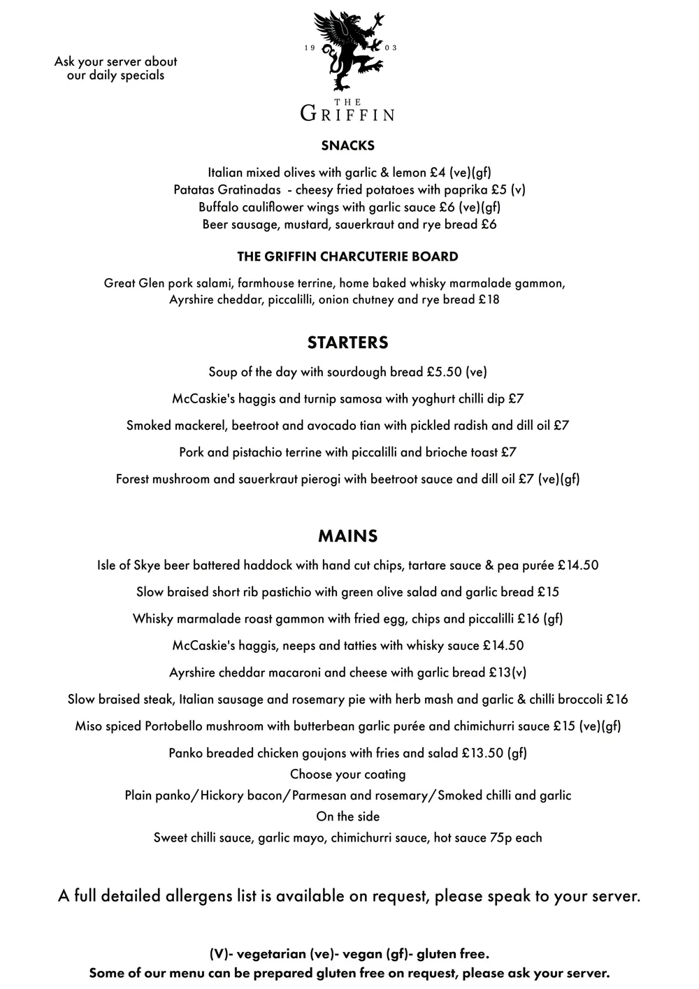 Our Food — The Griffin Glasgow