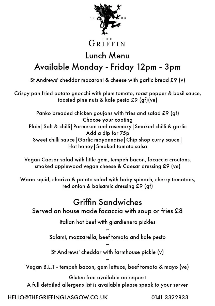 Our Food — The Griffin Glasgow