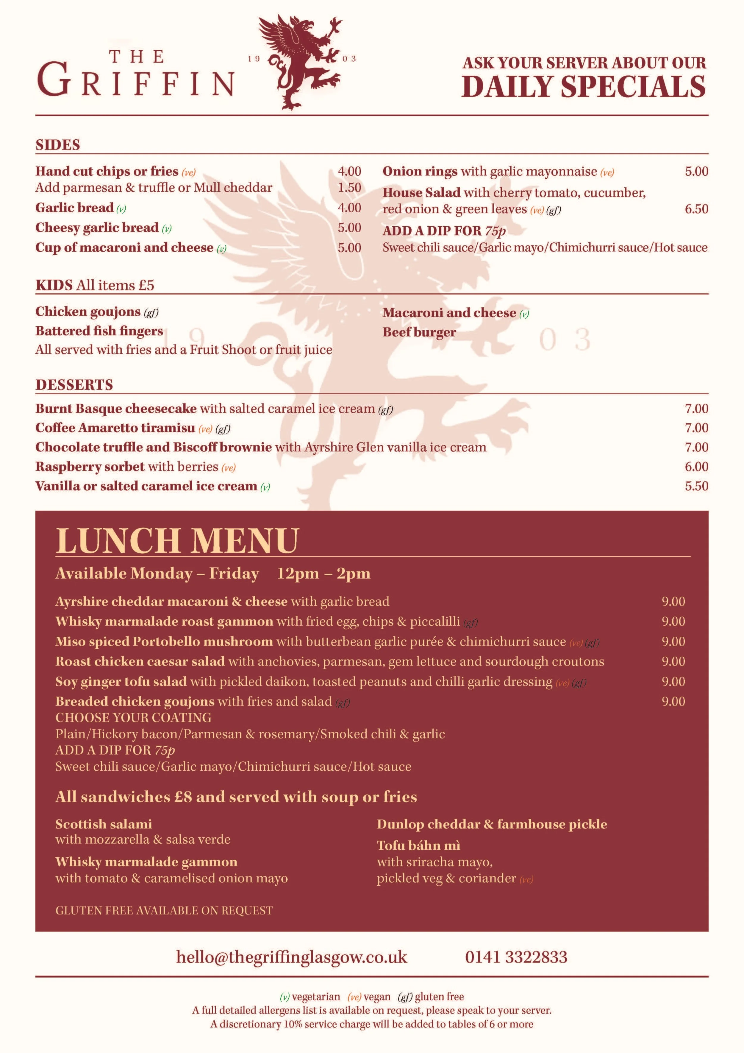 Our Food — The Griffin Glasgow