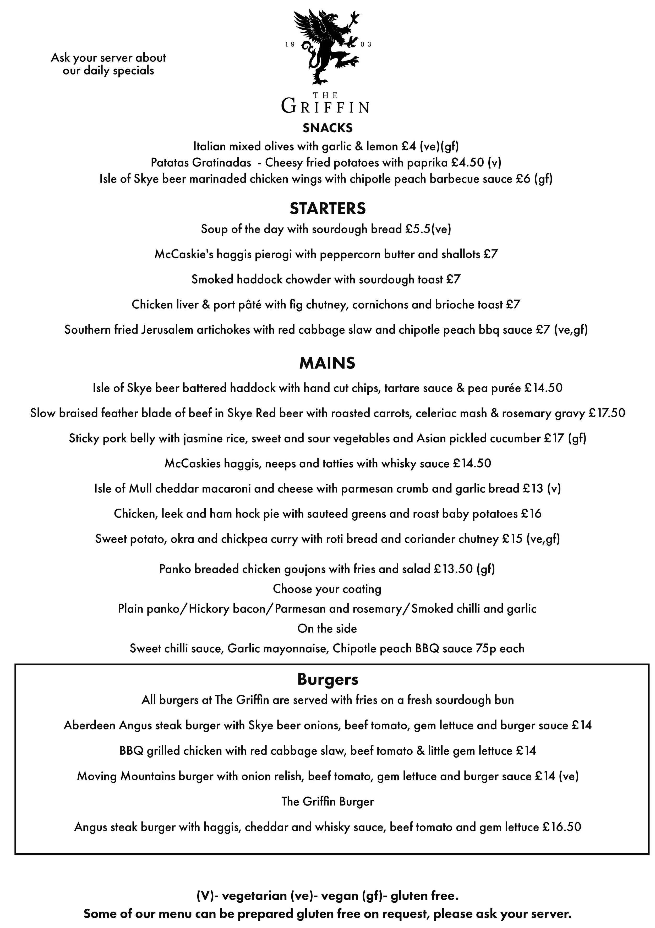 Our Food — The Griffin Glasgow