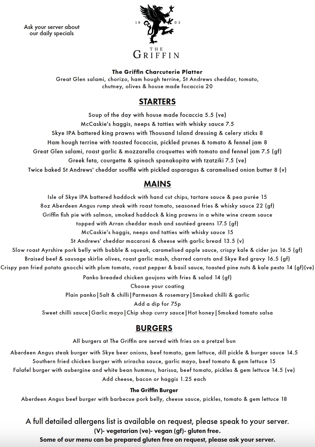 Our Food — The Griffin Glasgow