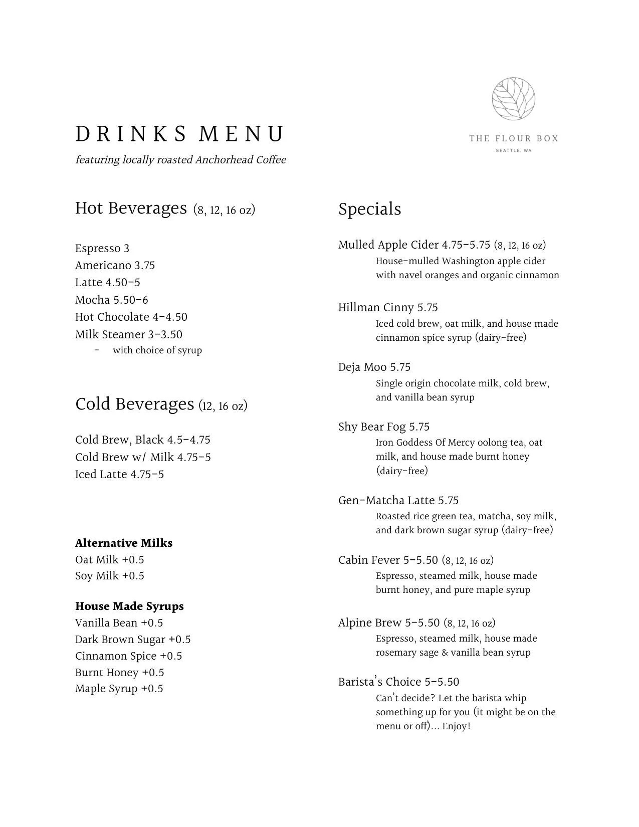 MENU — The Flour Box