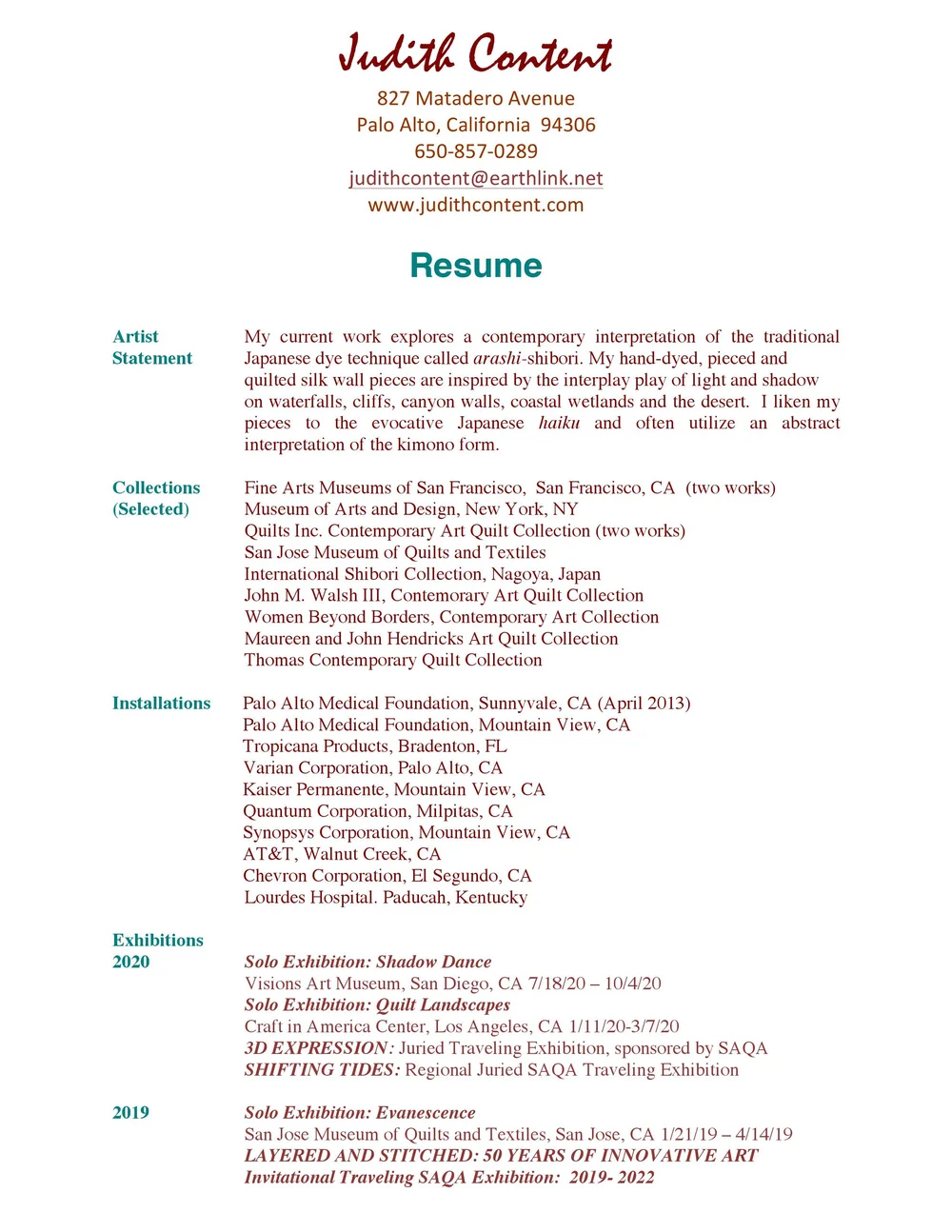 Resume — Judith Content