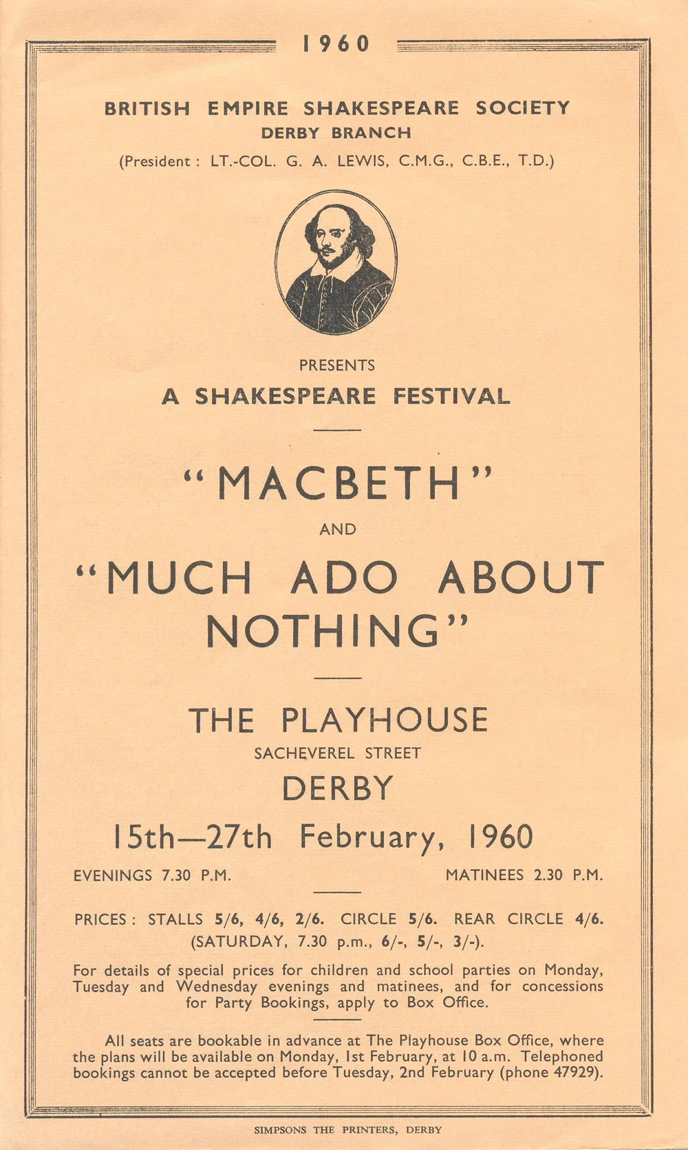 Macbeth & Much Ado About Nothing 1960 — Derby Shakespeare Theatre Company