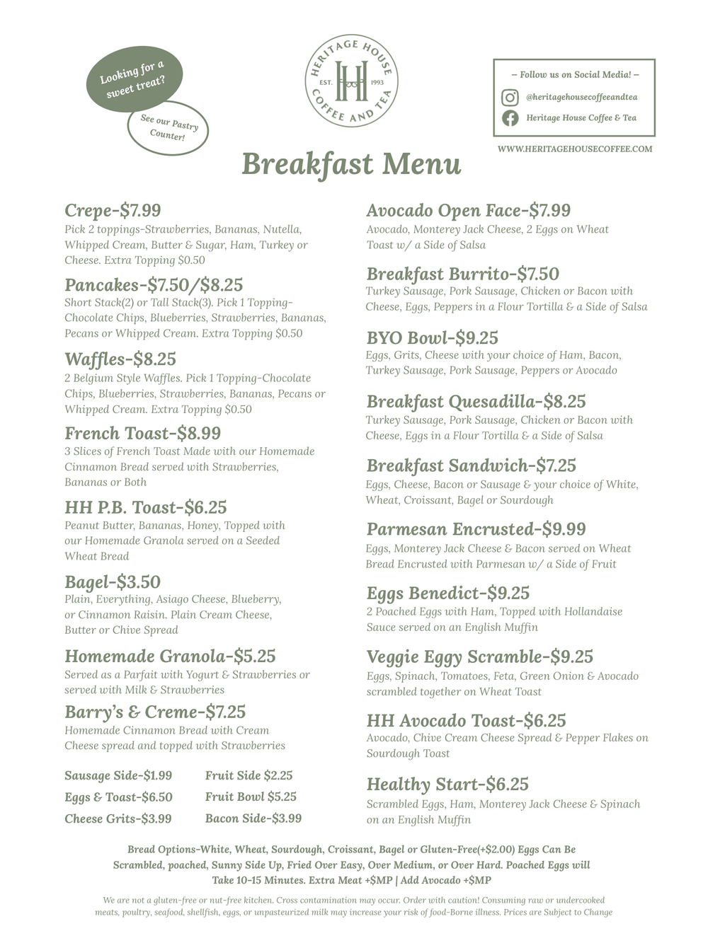 Menu — Heritage House Coffee & Tea