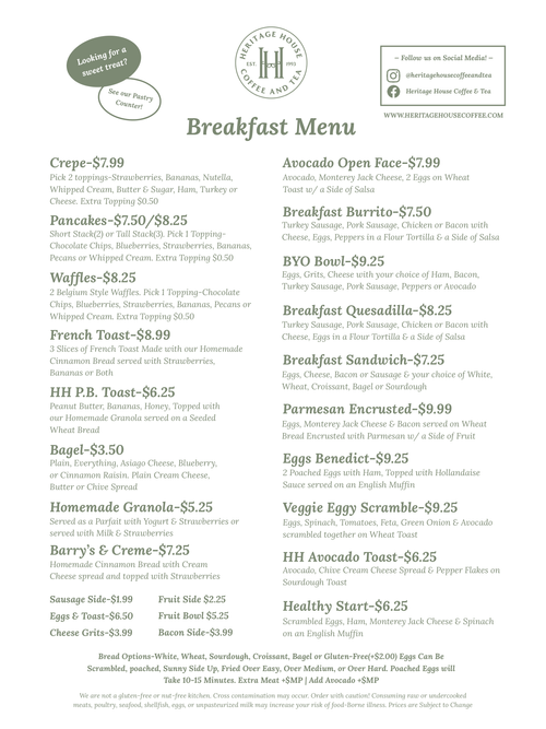 Menu — Heritage House Coffee & Tea