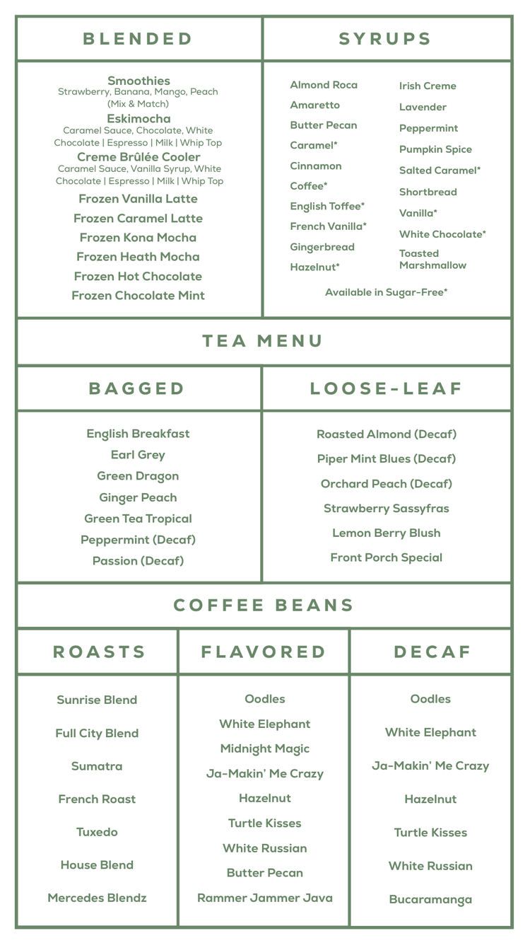 Menu — Heritage House Coffee & Tea