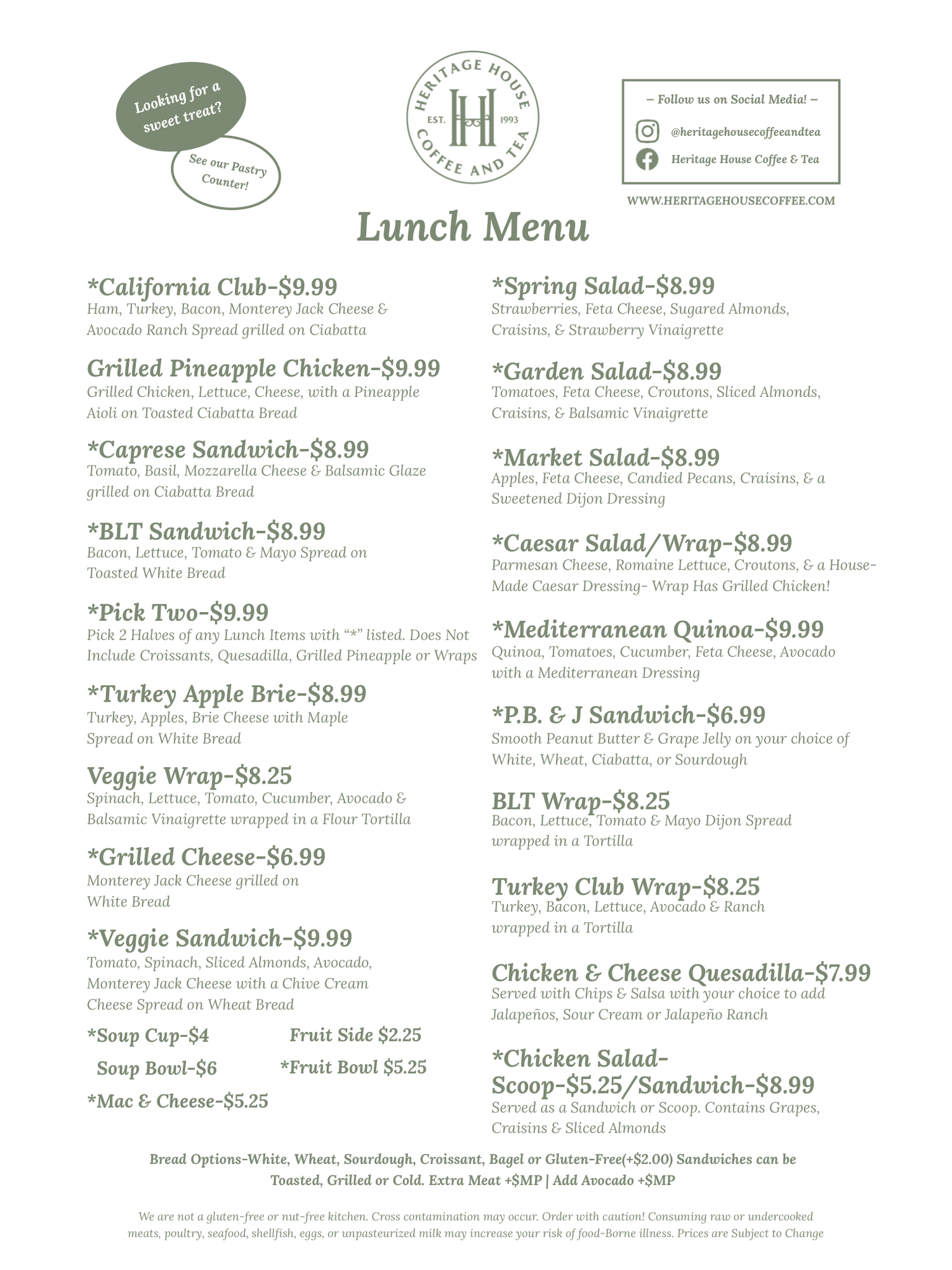 Menu — Heritage House Coffee & Tea