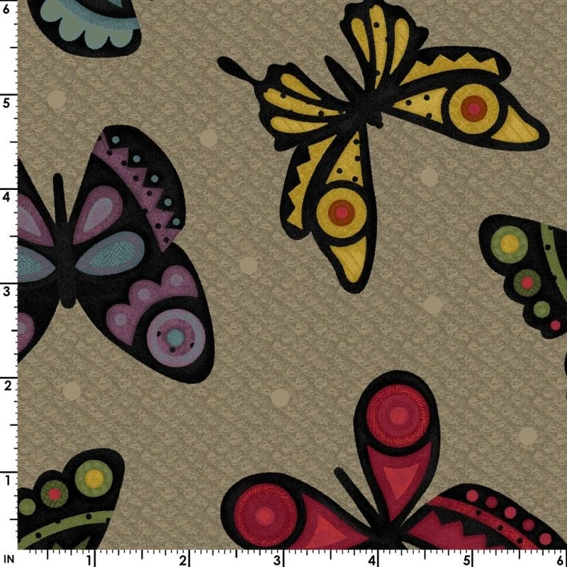 Maywood Bonnie's Butterflies Flannel Tan Butterflies 9943-T - Fiber to Yarn