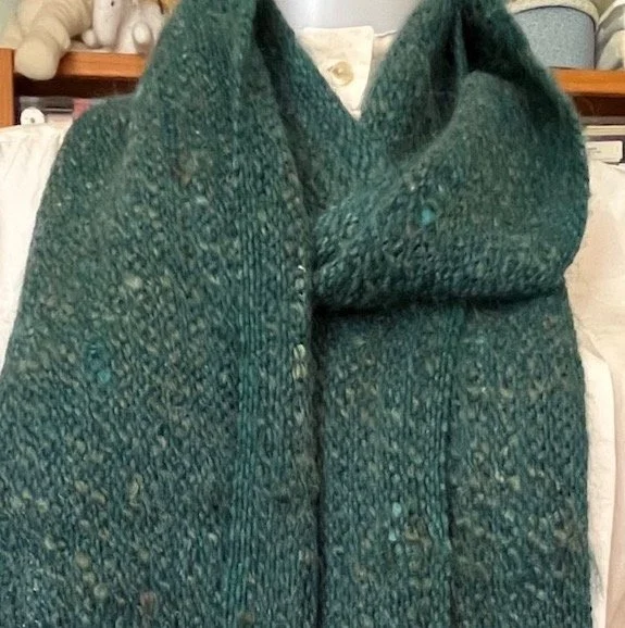 Handwoven Hand Dyed Mohair Wool Scarf - Teal Green - Fiber to Yarn