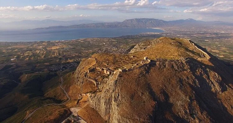 Acrocorinth, "Upper Corinth", the acropolis of ancient Corinth