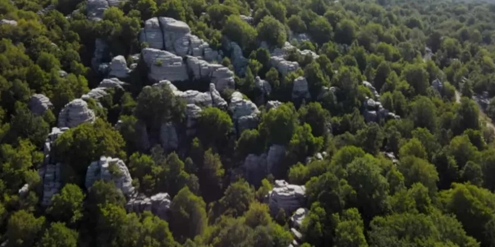 The shocking Stone Forest of Greece from above