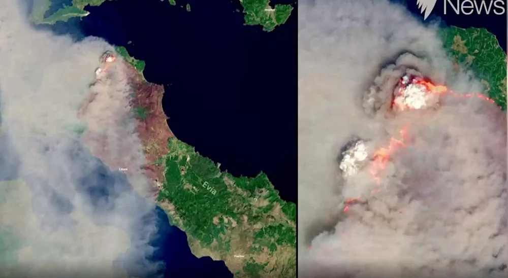 Satellite images show vast areas burned in raging Greece wildfires