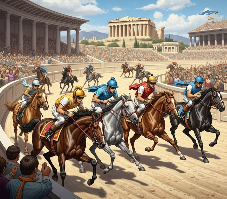 Greek Equestrian Events: Jockeys and Horses in Competition