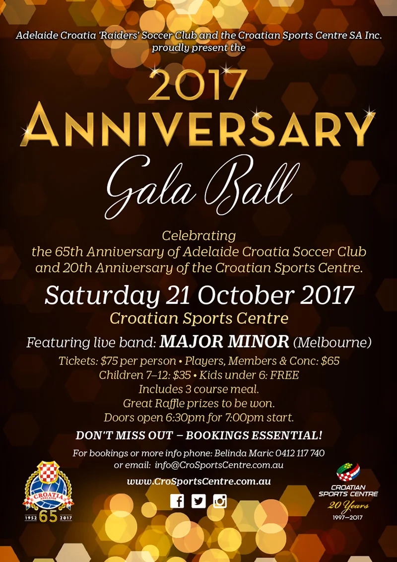 65th ANNIVERSARY GALA BALL — Adelaide Croatia Raiders Soccer Club