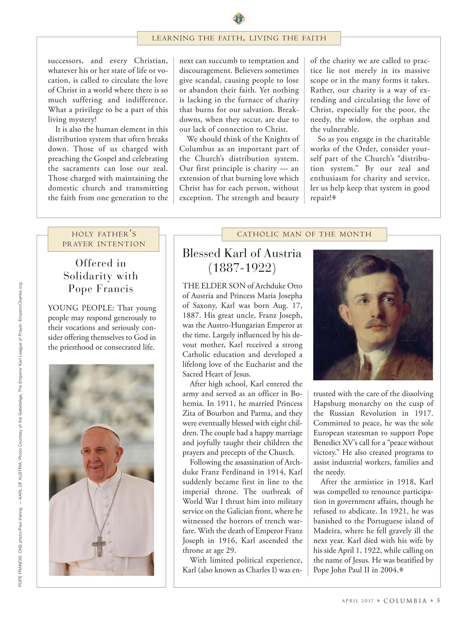 Columbia Features Blessed Karl as Catholic Man of Month — Blessed Karl ...