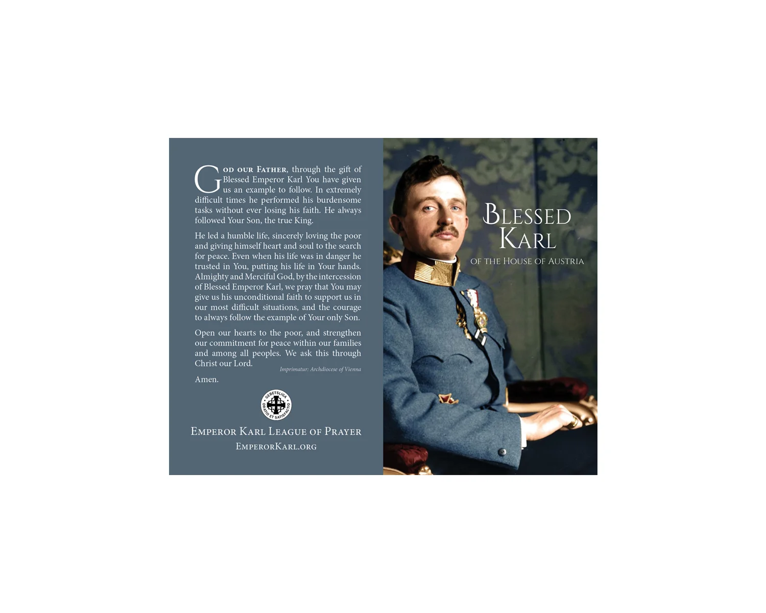 Folding Prayer Card — Blessed Karl of Austria