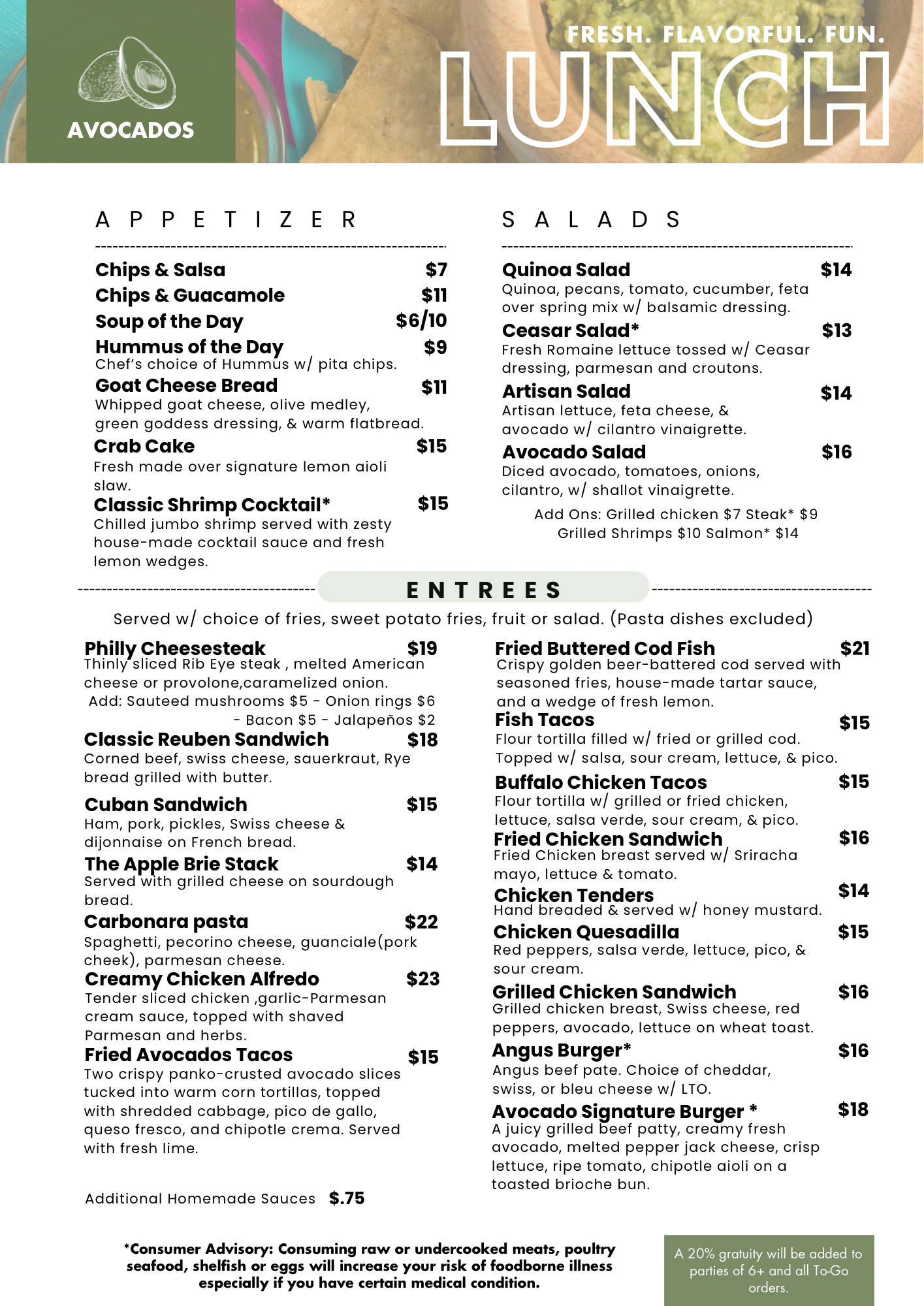 Menus — Avocados Restaurant