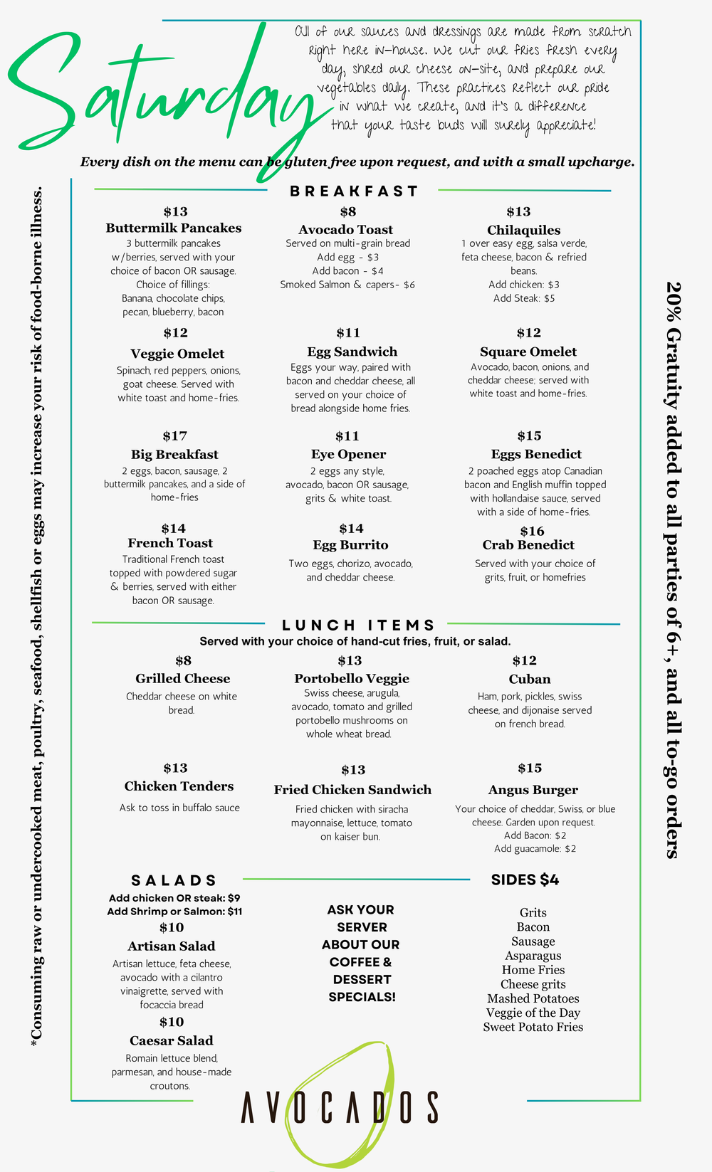 Menus — Avocados Restaurant