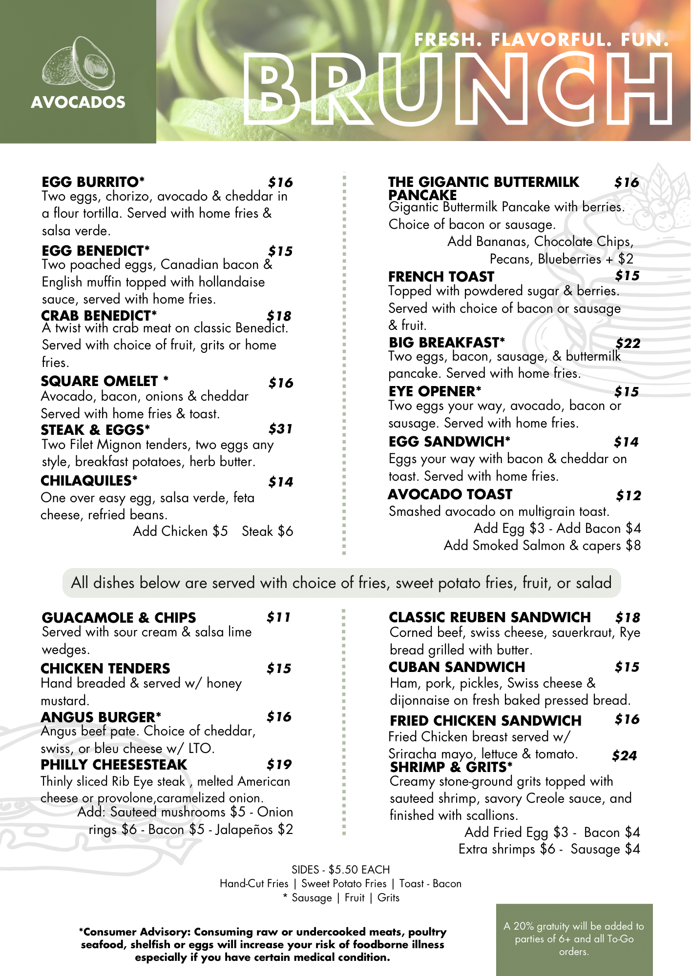 Menus — Avocados Restaurant