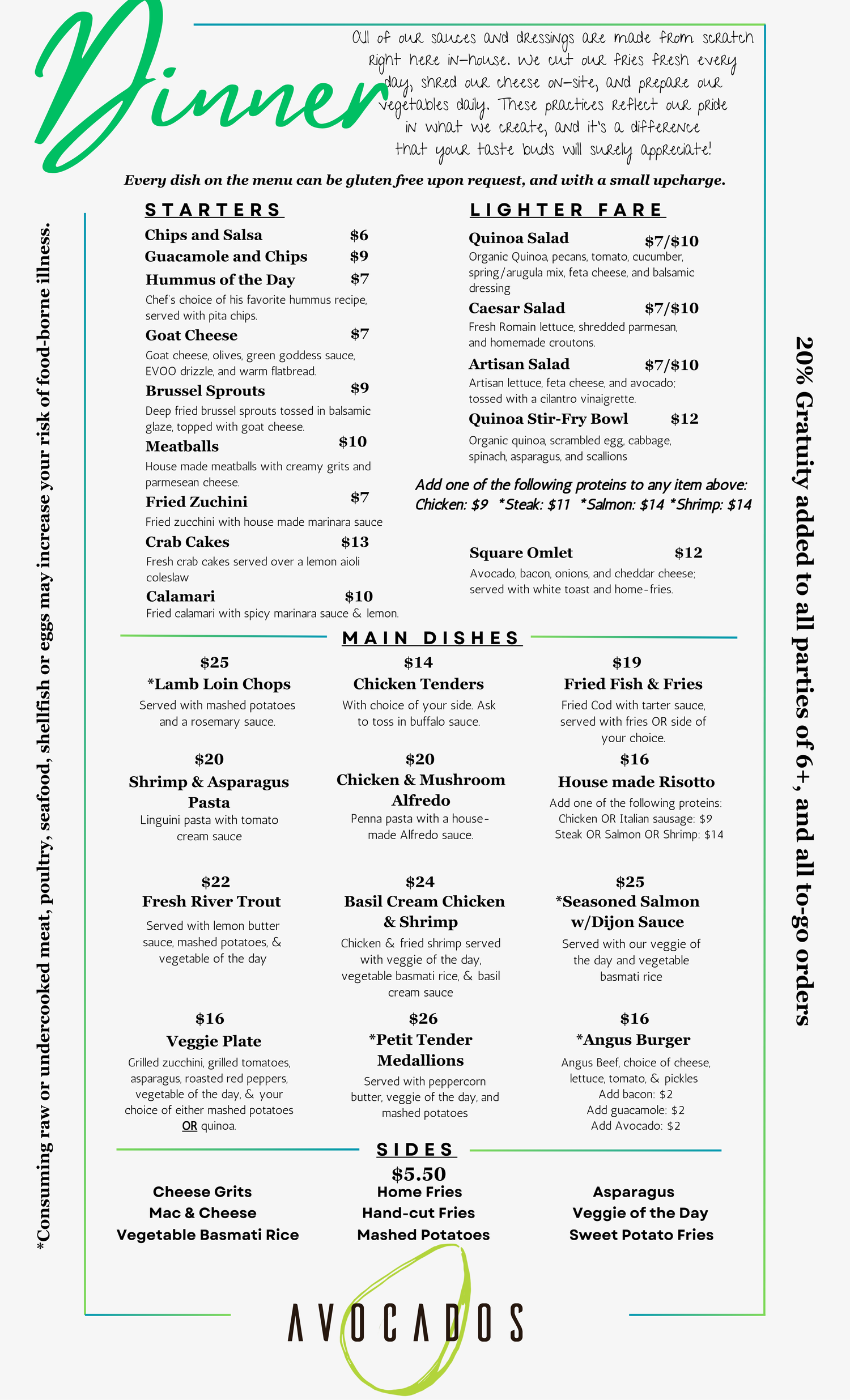 Menus — Avocados Restaurant