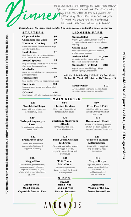 Menus — Avocados Restaurant