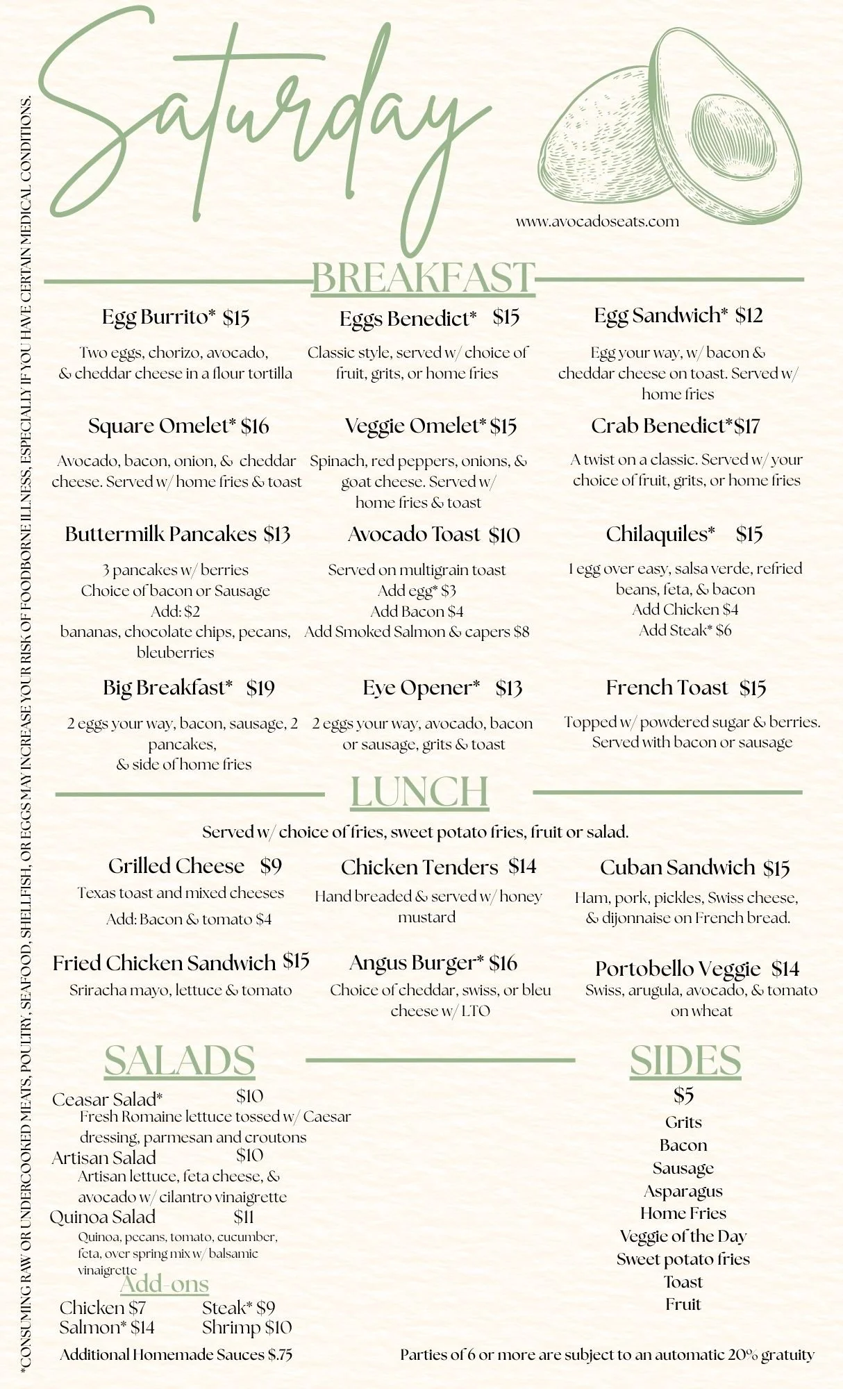Menus — Avocados Restaurant