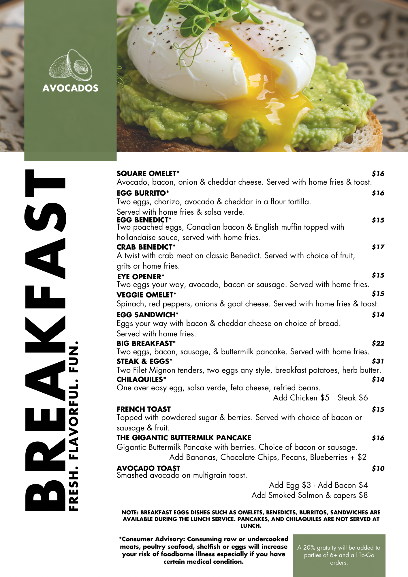 Menus — Avocados Restaurant