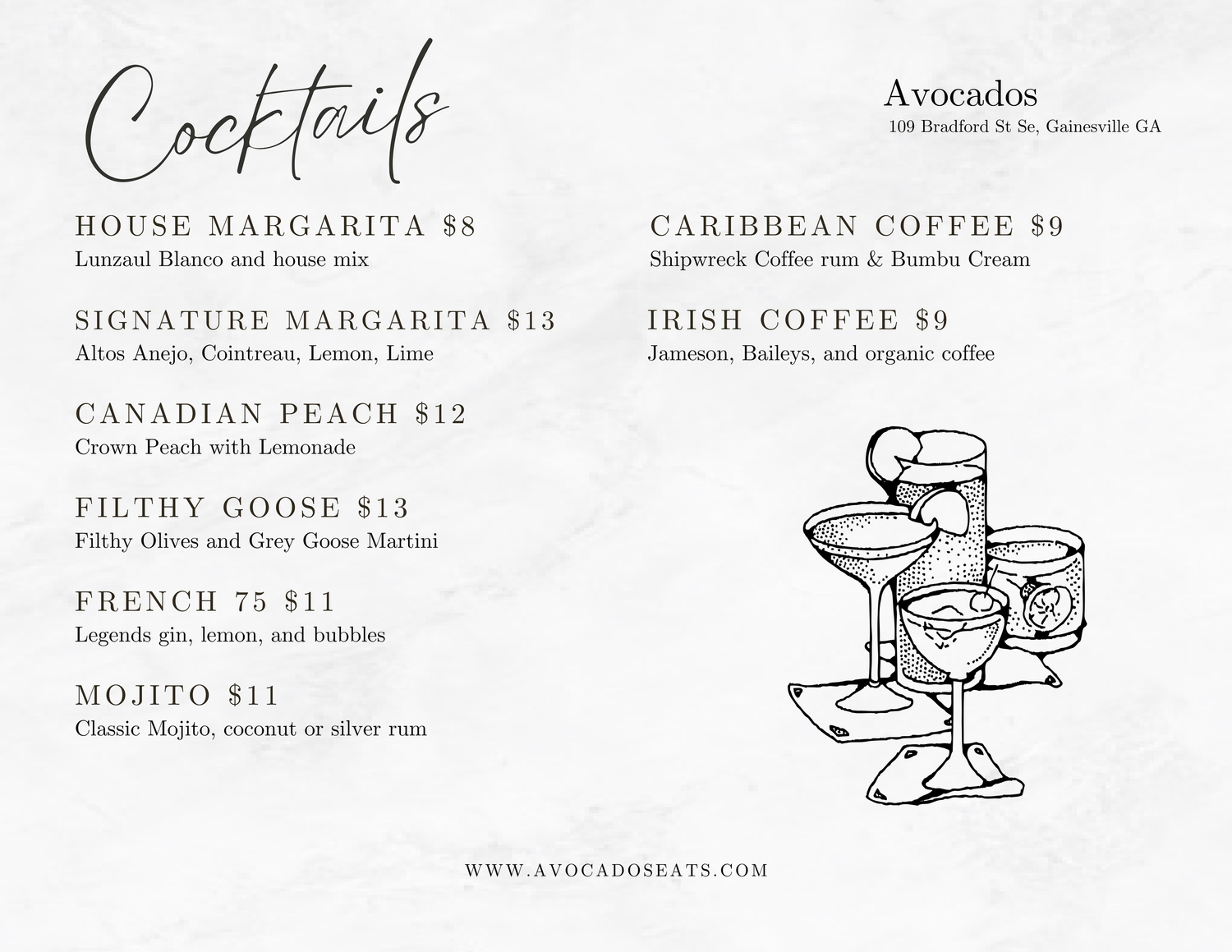 Menus — Avocados Restaurant