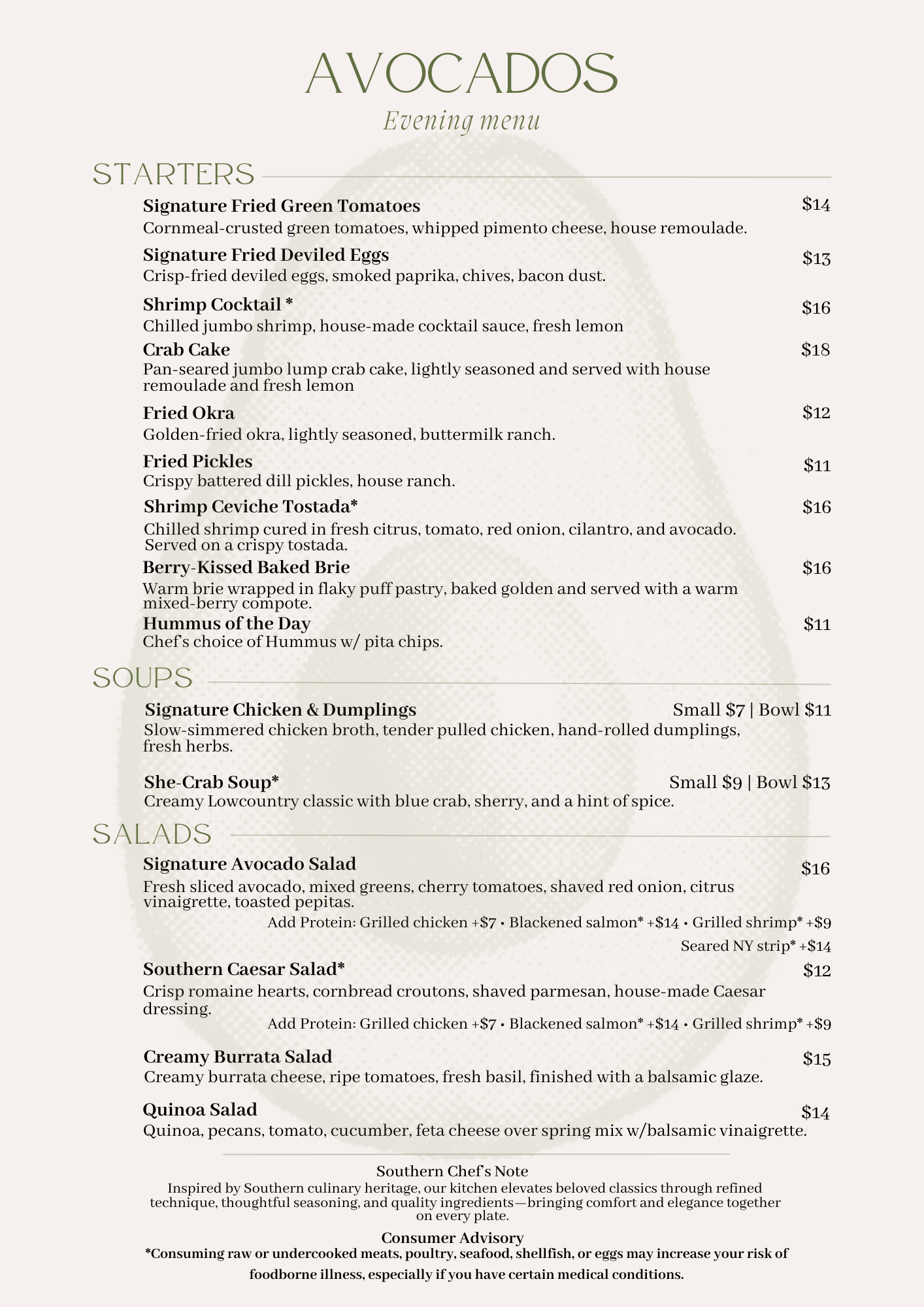 Menus — Avocados Restaurant
