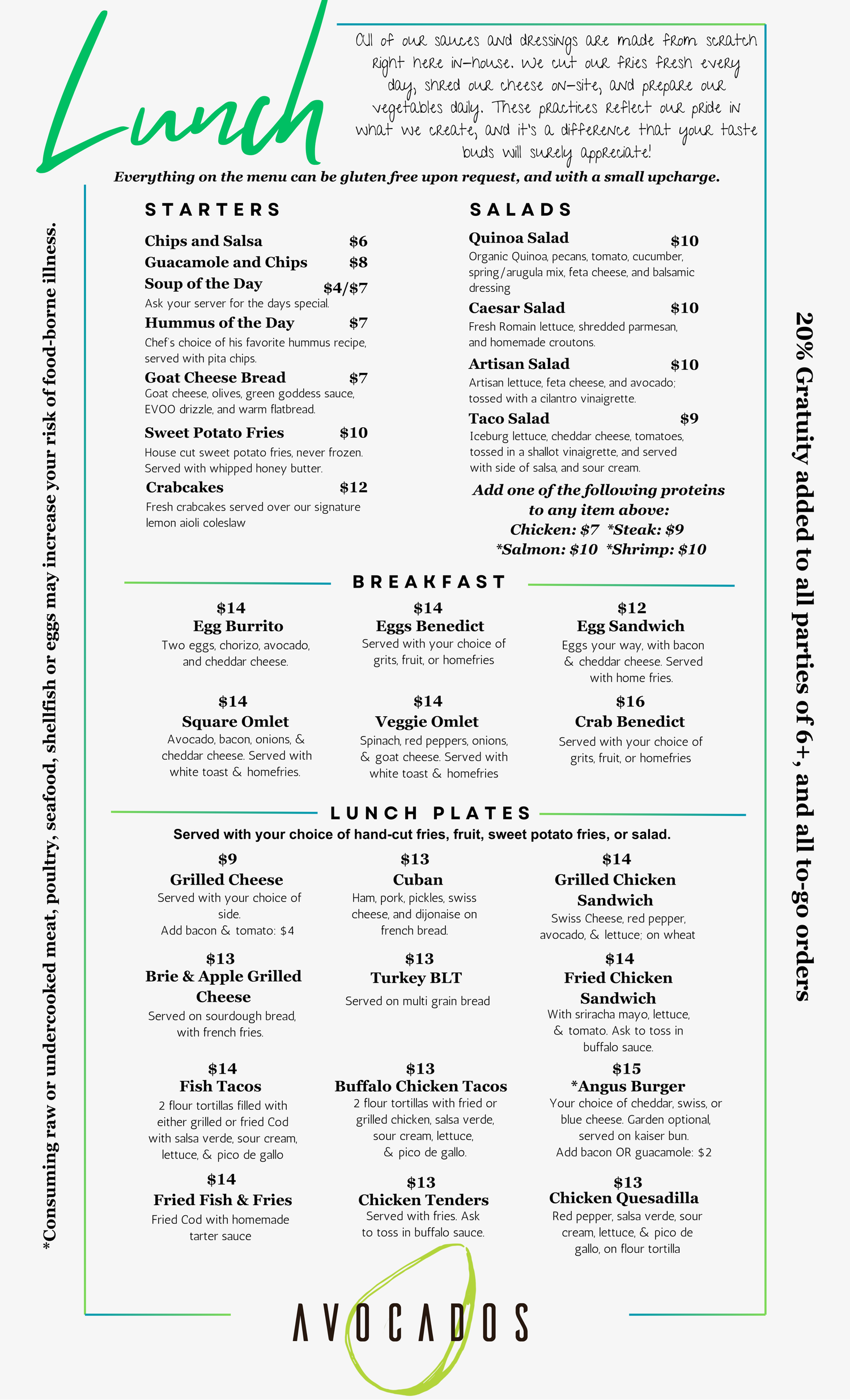 Menus — Avocados Restaurant