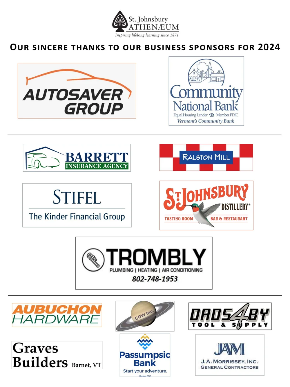 Business Sponsors 2024 — St. Johnsbury Athenaeum