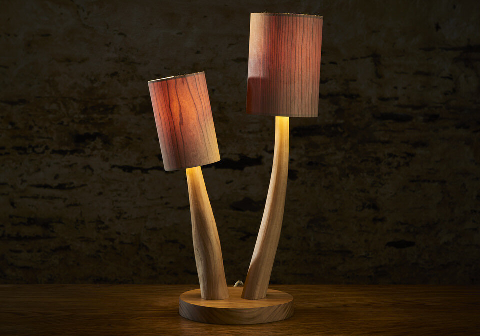 Double Stem Chestnut Lamp with Ash Shades — Peter Lanyon Furniture