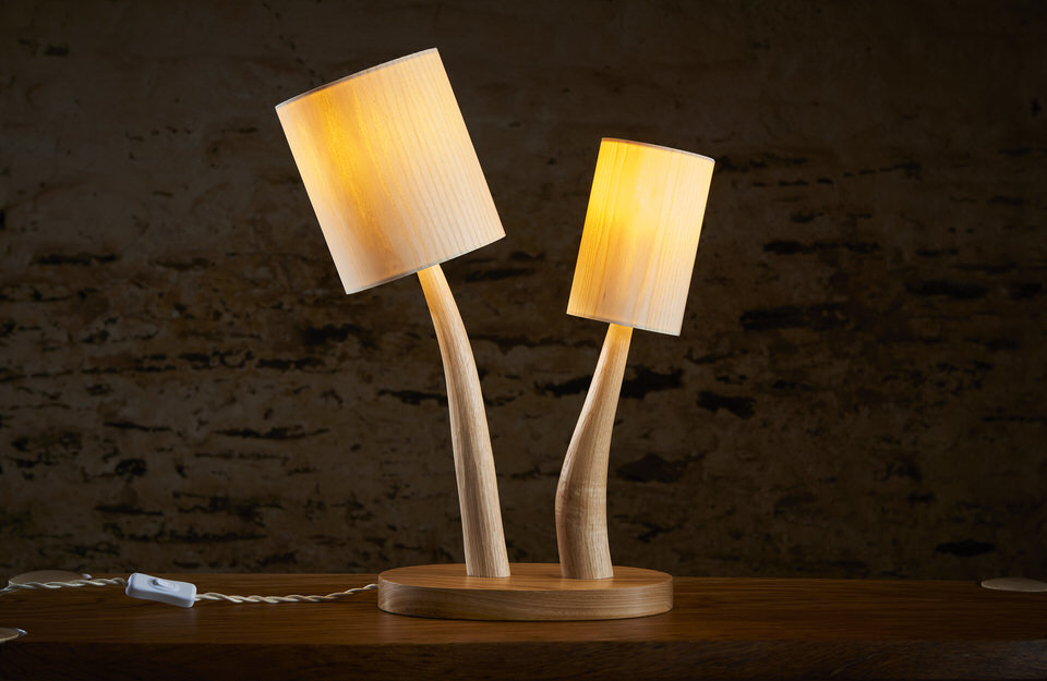 Double Stem Chestnut Lamp with Ash Shades — Peter Lanyon Furniture