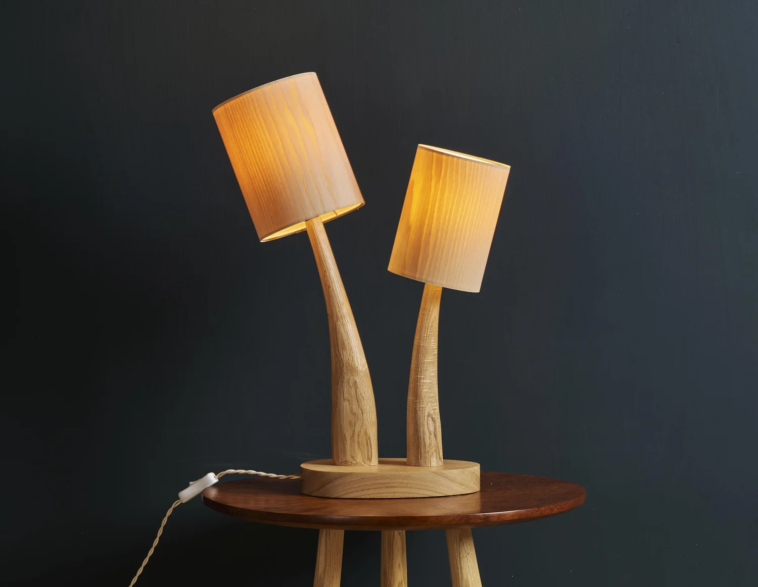 Double Stem Chestnut Lamp with Ash Shades — Peter Lanyon Furniture