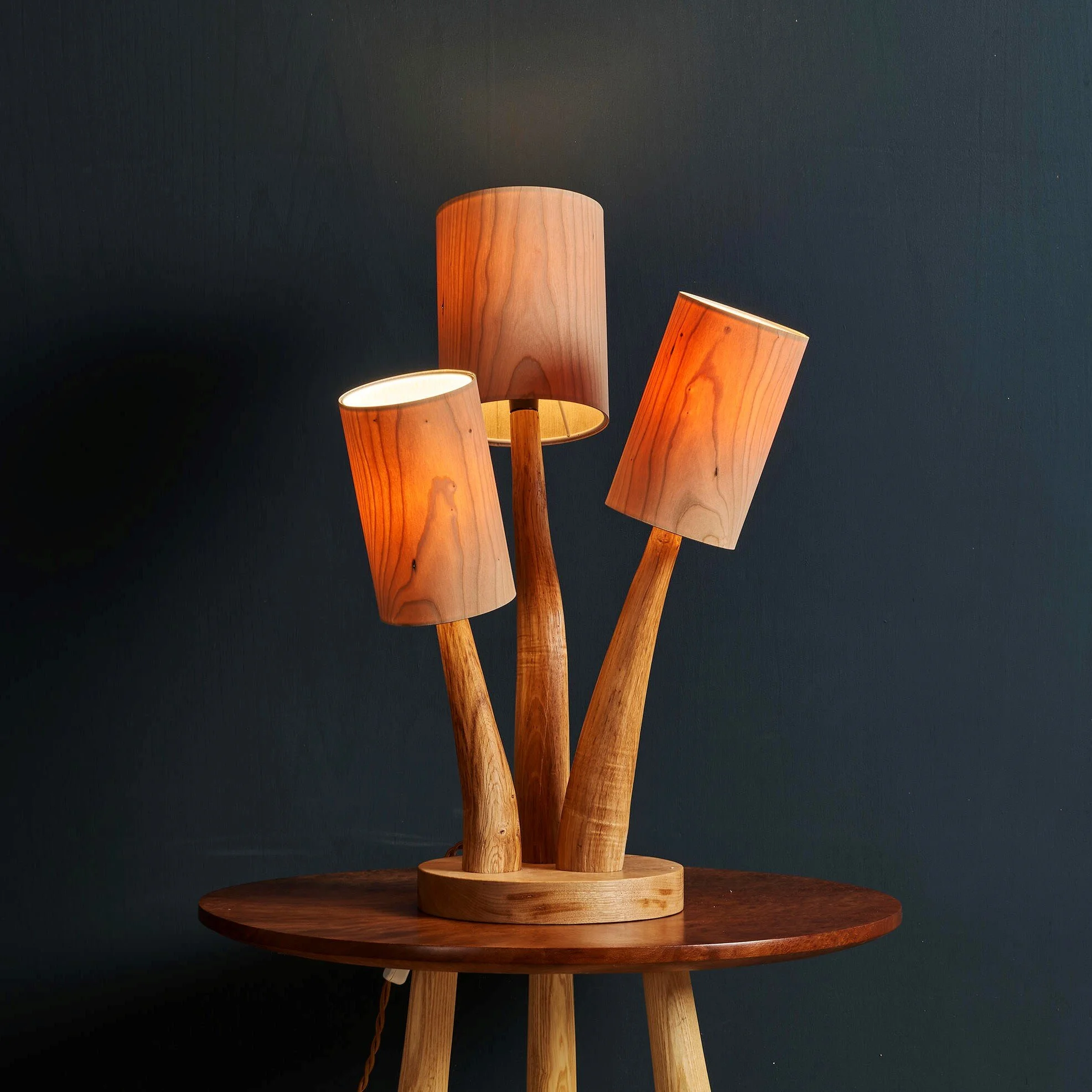 Double Stem Chestnut Lamp with Ash Shades — Peter Lanyon Furniture