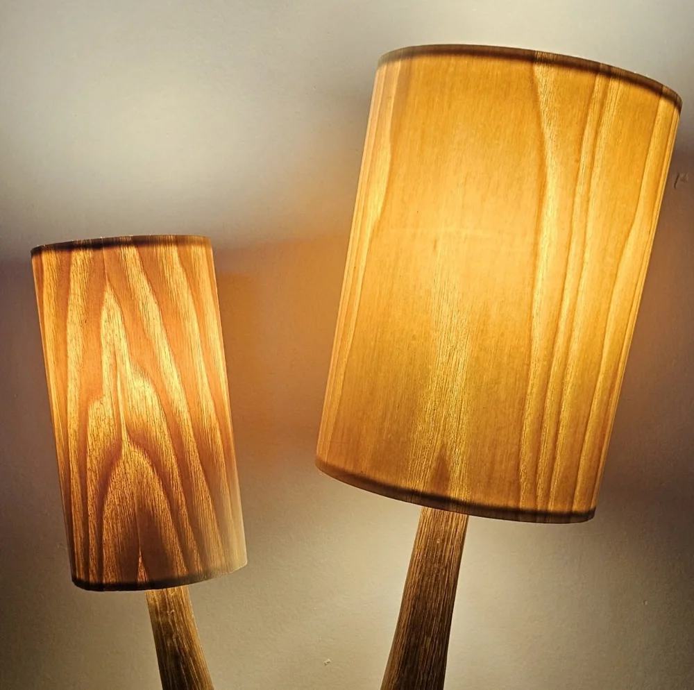 Triple Stem Chestnut Lamp with Ash Shades — Peter Lanyon Furniture