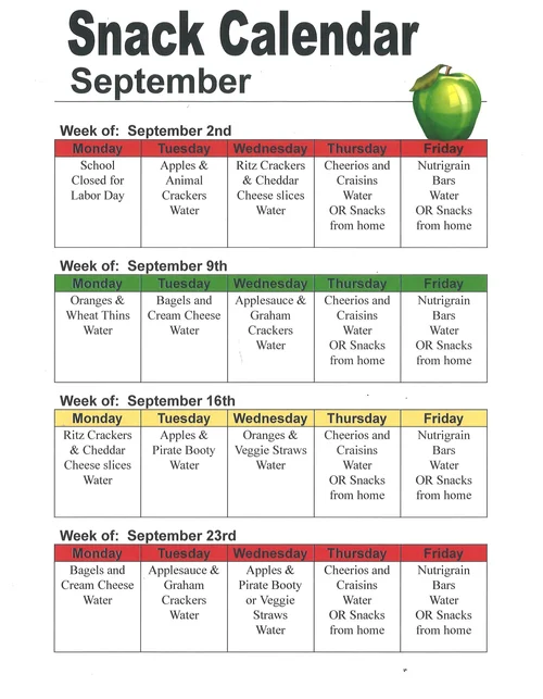 Snack Calendar — Northminster Preschool