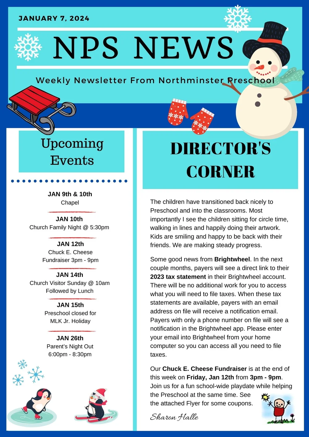 Director's Newsletter — Northminster Preschool