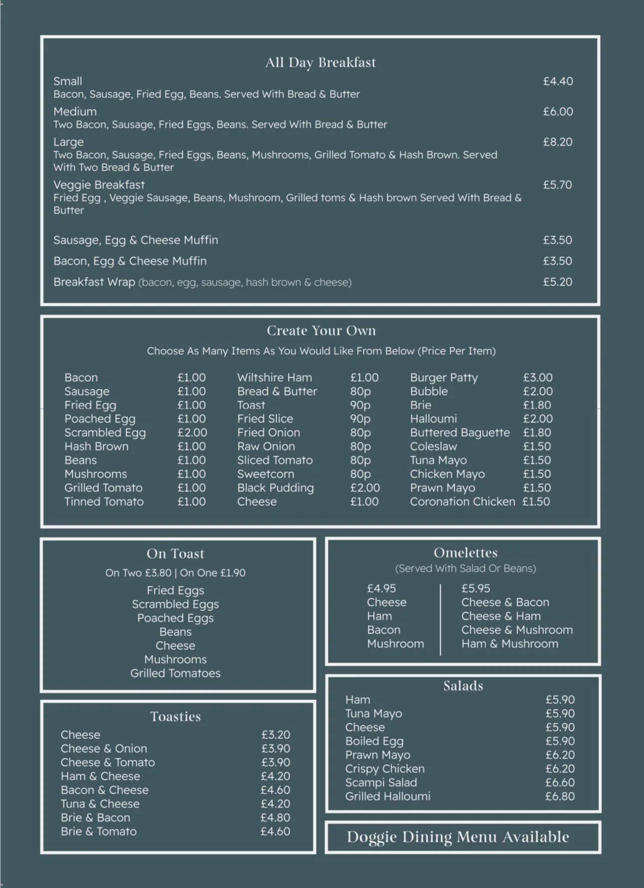 Menu — The Old Garrison
