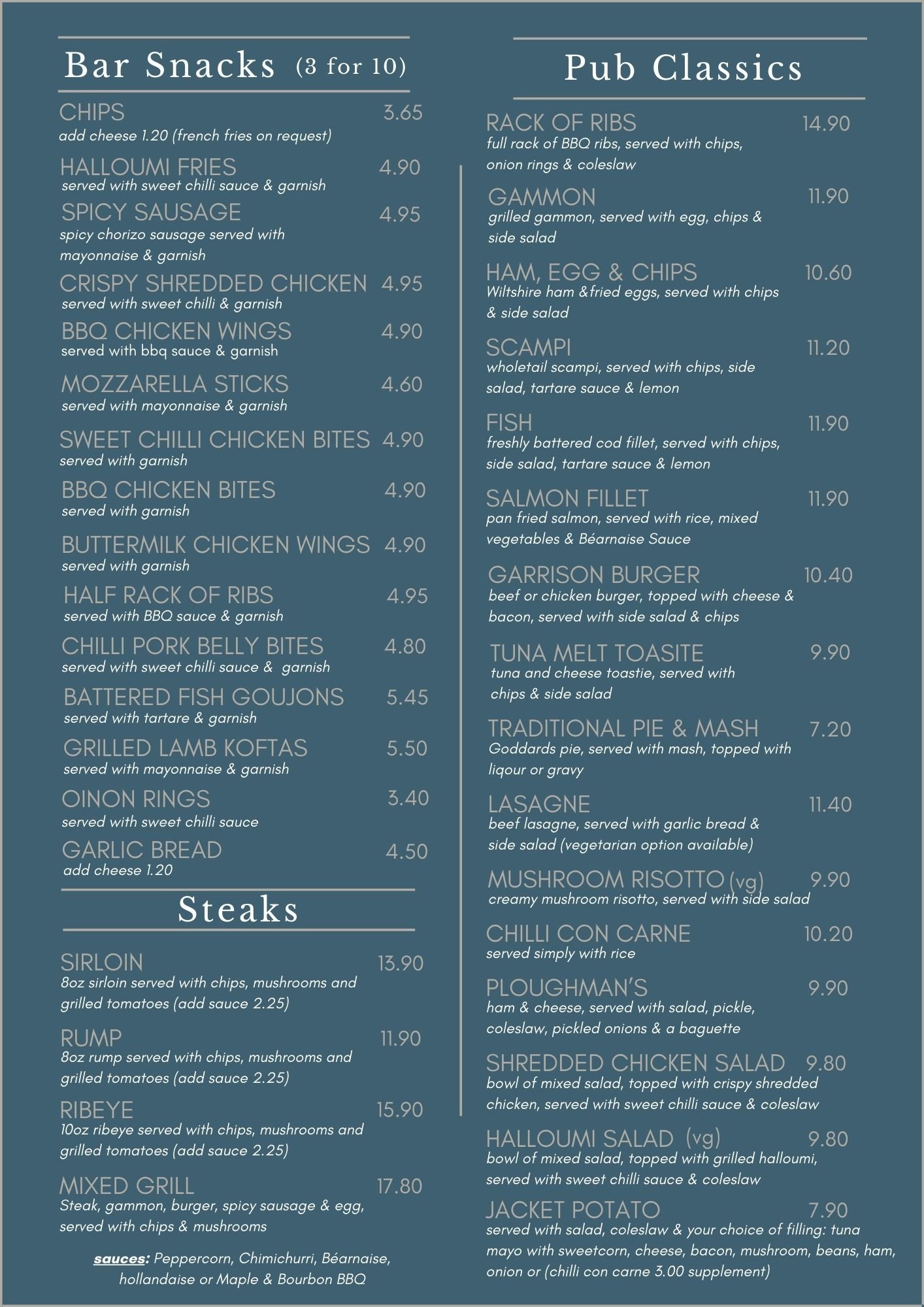 Menu — The Old Garrison