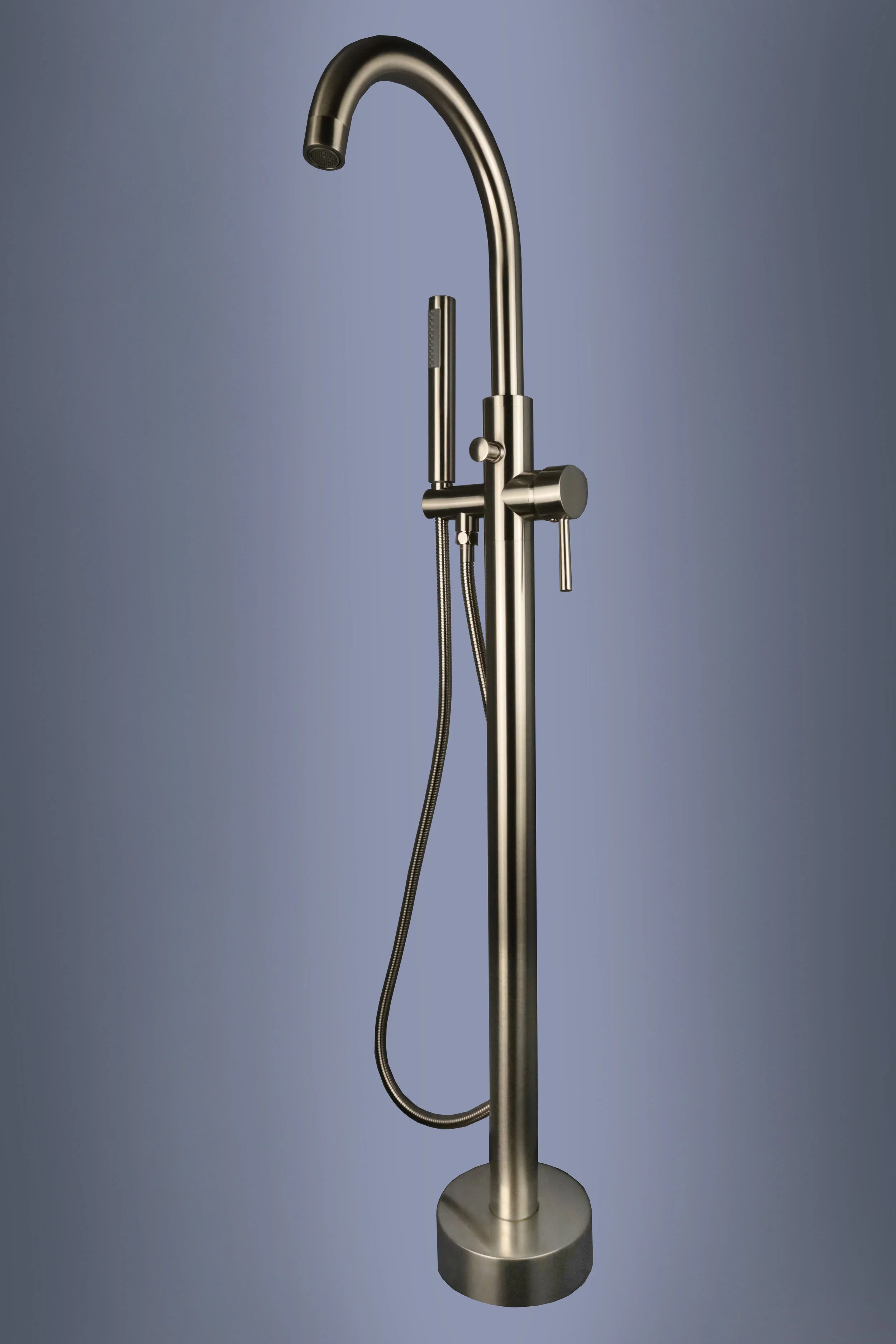 Contemporary Tube Single Post Floor Mount Tub Filler Faucet in Brushed ...