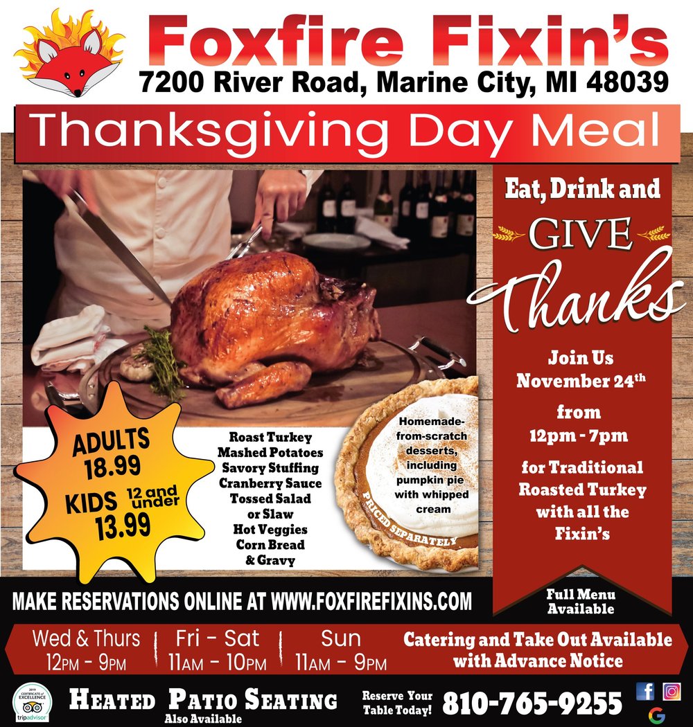 Foxfire Fixin's Thanksgiving Day Meal — Marine City Chamber of Commerce