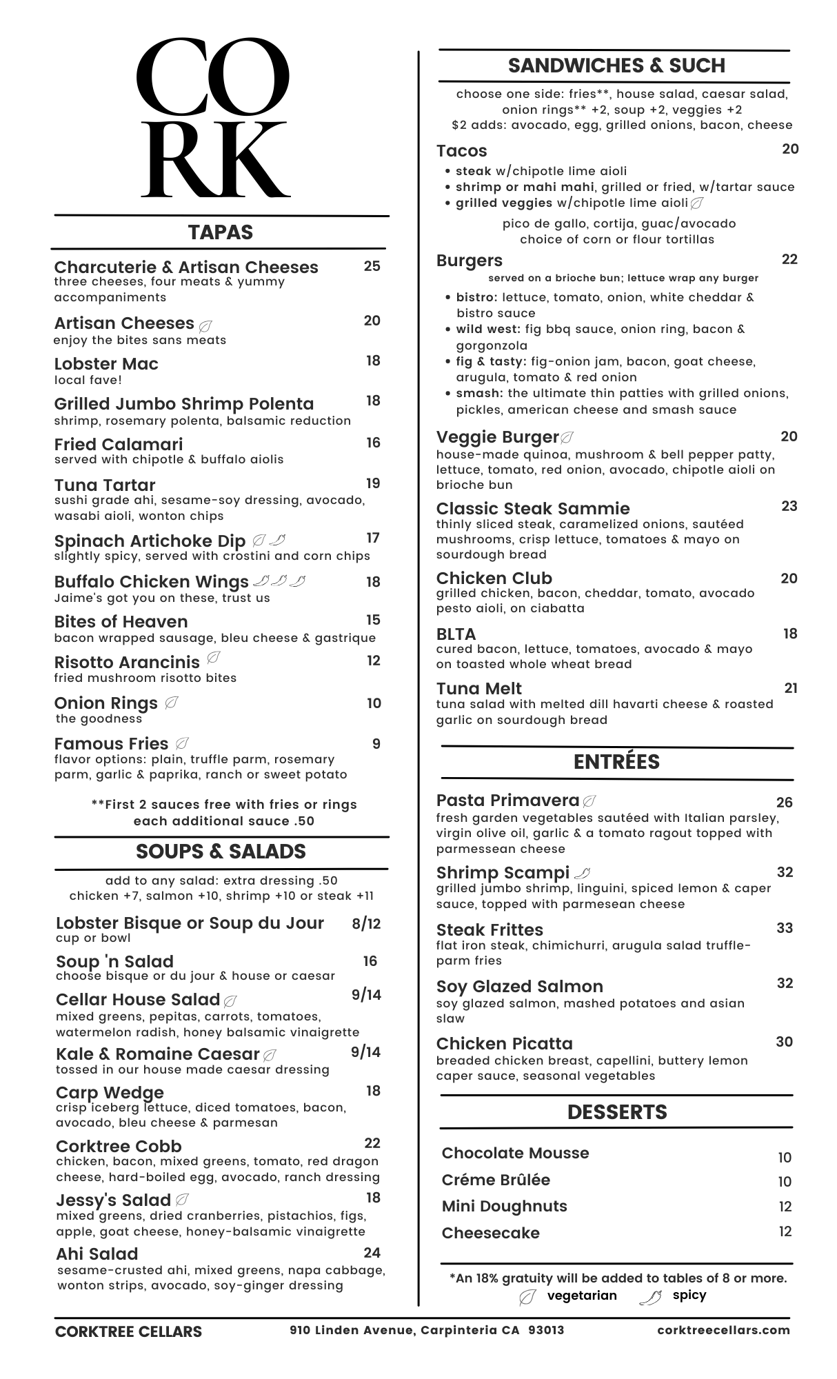 Menu — Corktree Cellars